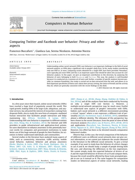 Pdf Comparing Twitter And Facebook User Behavior Privacy And Other