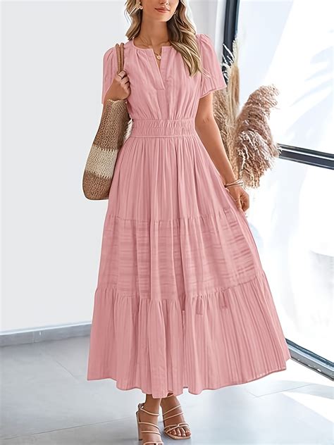 Elegant Light Blue Bohemian Maxi Dress With V Neck And Ruffled Hem