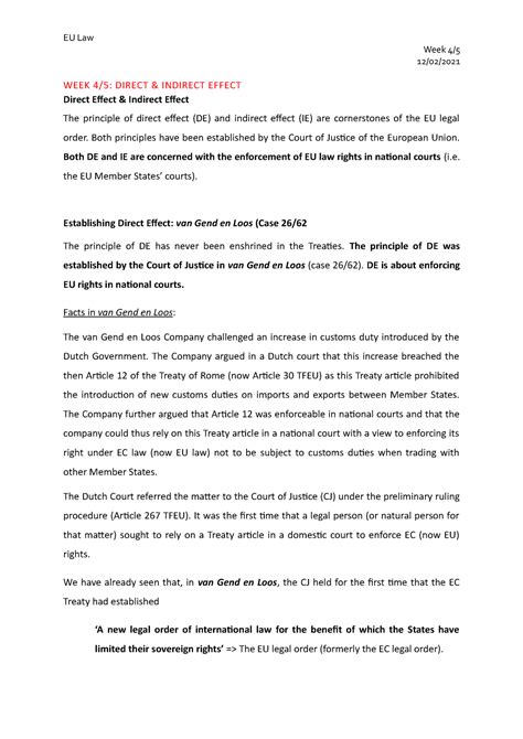 4 And 5 Direct Indirect Effect Eu Law Week 4 12 02 Week 4 5 Direct And Indirect Effect Direct