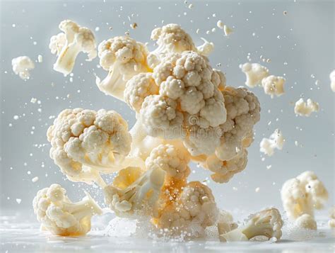 Photography Of CAULIFLOWER Falling From The Sky Hyperpop Colour Scheme Glossy White