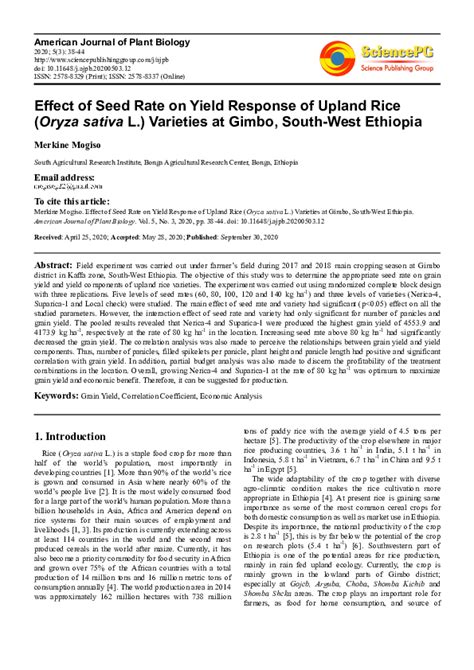 Pdf Effect Of Seed Rate On Yield Response Of Upland Rice Oryza