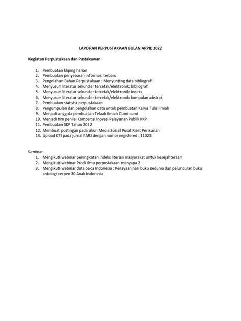 laporan perpustakaan bulan april 2022 pdf