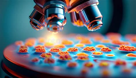 Close Up Of Microscope Lens With Magnified Cells Stock Illustration Illustration Of Dramatic