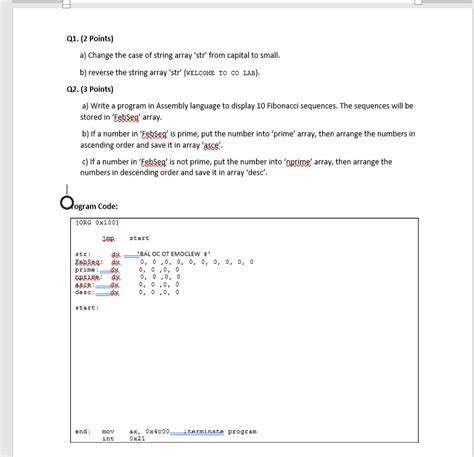 Using Assembly Language Use The Given Code To Solve