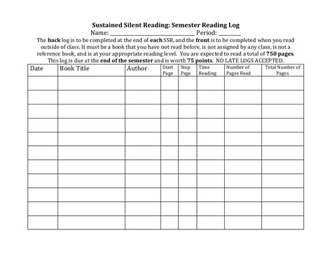 Semester Ssr Reading Log Template Download Printable Pdf Templateroller