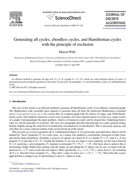 Pdf Generating All Cycles Chordless Cycles And Hamiltonian Cycles