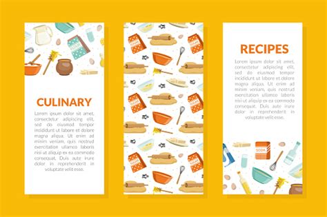 요리 조리법 브로셔 템플릿 요리 제품 및 주방 기구 원활한 패턴 만화 벡터 일러스트와 커버 레이아웃 광고에 대한 스톡 벡터 아트 및 기타 이미지 Istock