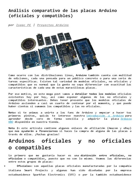 Análisis Comparativo De Las Placas Arduino Pdf Arduino