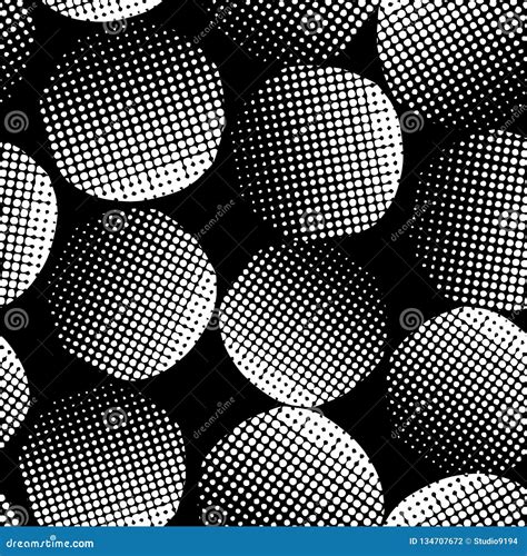 Abstract Monochrome Seamless Vector Background Black Textured Circles White Dots On Black