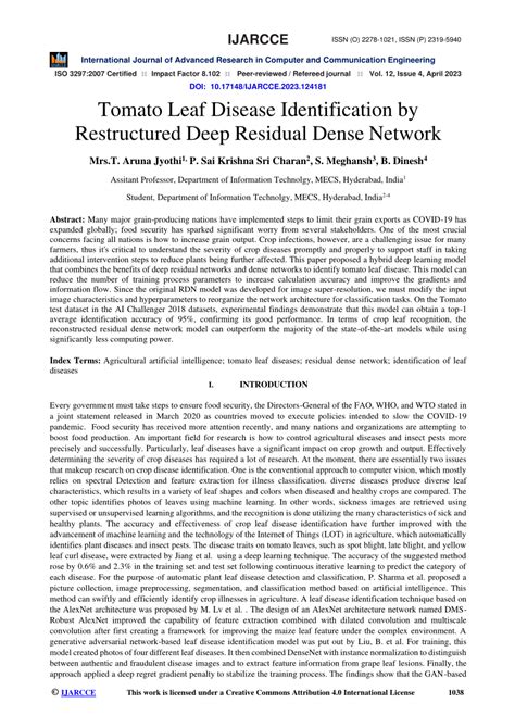Pdf Tomato Leaf Disease Identification By Restructured Deep Residual Dense Network