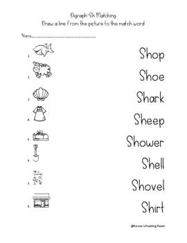 Digraph SH Matching Worksheet By Renee S Reading Room TpT