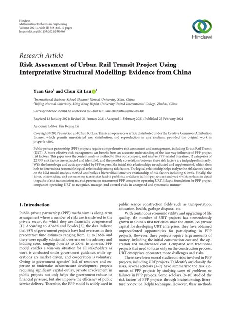Pdf Risk Assessment Of Urban Rail Transit Project Using Interpretative Structural Modelling