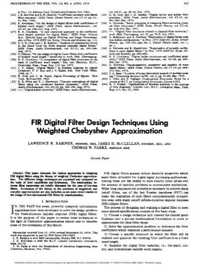 Fir Digital Filter Design Techniques Using Weighted Chebyshev