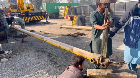 The Skillfull Men Straightened The Crane Boom Which Is Broken Due To Heavey Lifting Work Is