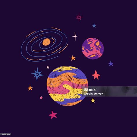 행성과 별귀여운 어린이 일러스트 T 셔츠 또는 벽 예술템플릿 디자인 낙서 스타일 인쇄 보육 장식 공간 요소입니다 벡터 0명에 대한 스톡 벡터 아트 및 기타 이미지 Istock