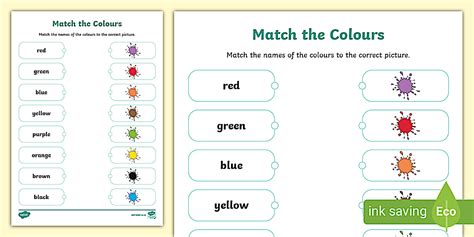 Colours In English Matching Activity Teacher Made Twinkl
