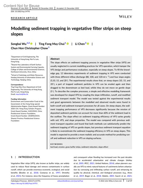 Modelling Sediment Trapping In Vegetative Filter Hydrological Processes