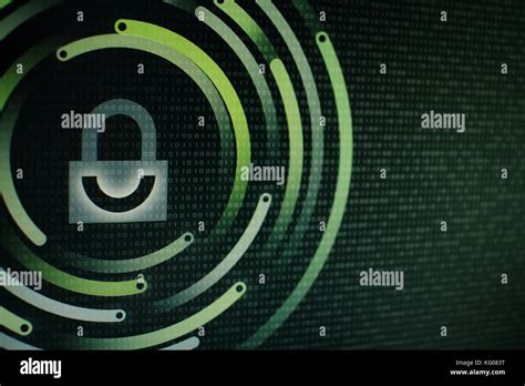 Photo Of Computer Screen Display With Black Graphic Lock Symbol Binary Numbers Background
