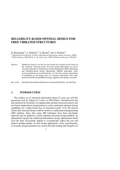 Pdf Reliability Based Design Optimization For Free Vibrated Structures
