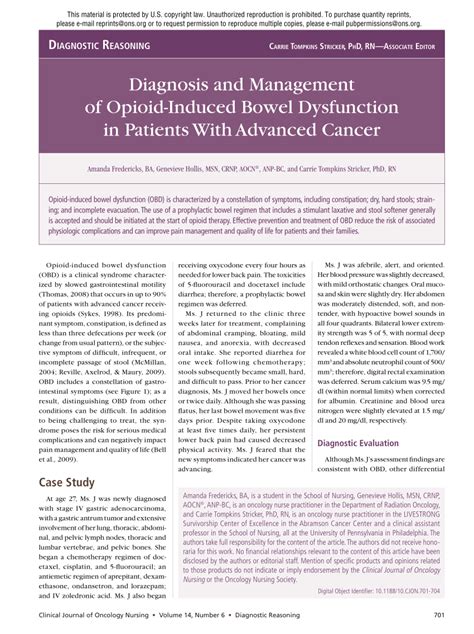 Pdf Diagnosis And Management Of Opioid Induced Bowel Dysfunction In