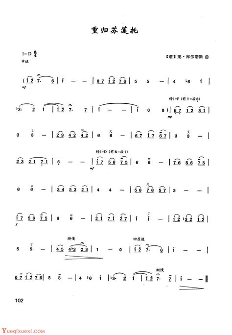 竹笛外国名曲《重归苏莲托》陈咏秋笛子曲 笛子曲谱 乐器学习网