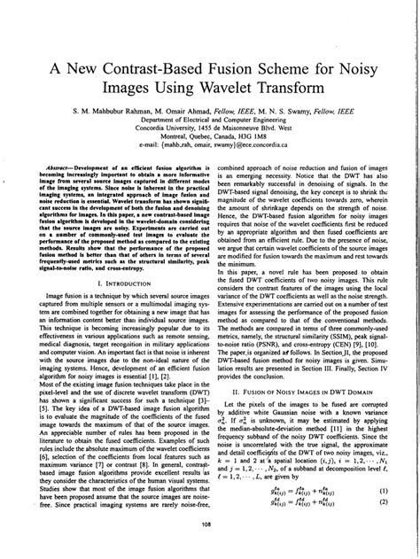 Pdf Contrast Based Fusion Of Noisy Images Using Discrete Wavelet Transform