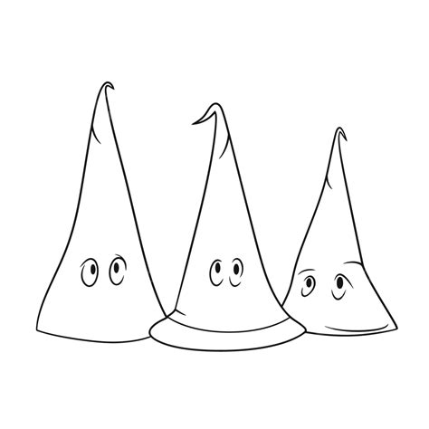 3개의 할로윈 모자 개요 스케치 드로잉이 있는 3개의 색칠 페이지 벡터 마녀 모자 그리기 마녀 모자 개요 마녀 모자 스케치