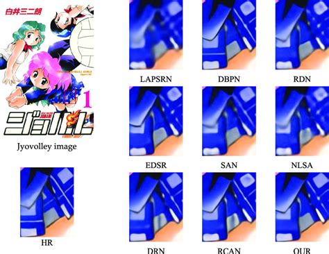 visual comparison of super resolution results of jyovolley manga109
