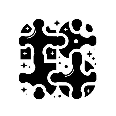 Abstract Black And White Geometric Composition Featuring Interlocking Shapes Stars And Dots On