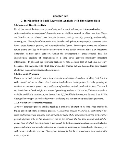 Time Series Chapter Two 2 Introduction To Basic Regression Analysis