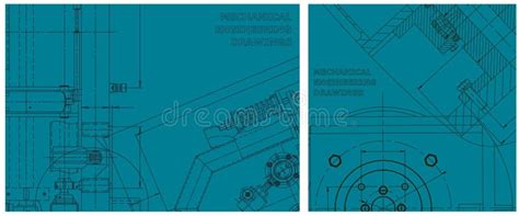 Blueprint Illustration Set Engine Line Drawing Stock Vector Illustration Of Identity