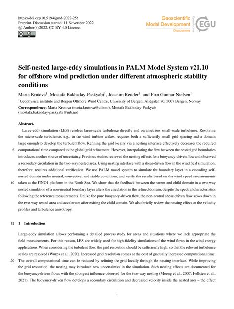 Pdf Self Nested Large Eddy Simulations In Palm Model System V2110