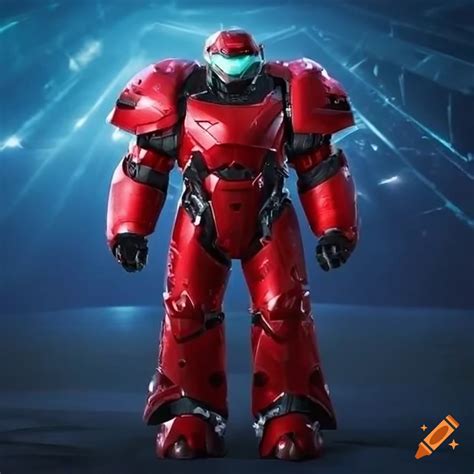 Full Body Power Armor Made Of Red Crystals With Jet Pack Turbines On
