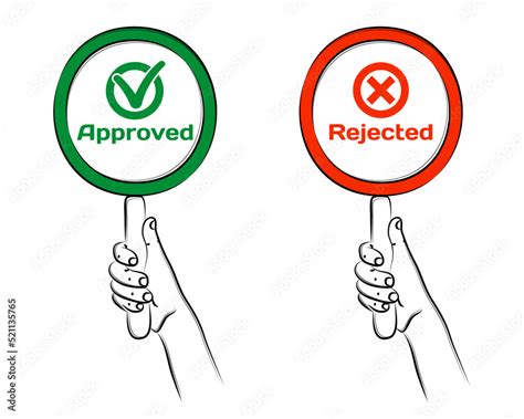 Hand Holding Round Frame Or Card On Handle Red Rejected Sign Green Approved Sign Approve Icon
