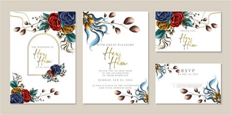 럭셔리 아름다운 꽃 결혼식 초대 카드 배경 템플릿 프리미엄 벡터