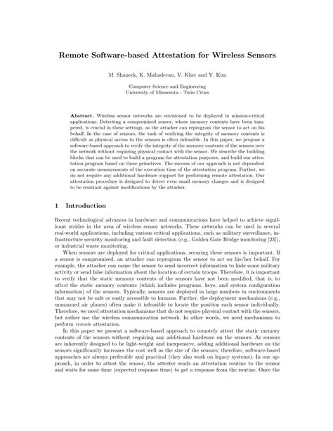 Pdf Remote Software Based Attestation For Wireless Sensors