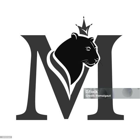 블랙 팬더와 자본 편지 M 로얄 로고 쿠거 헤드 프로파일 세련된 템플릿 문신 크리에이티브 아트 디자인 브랜드 이름 스포츠 클럽