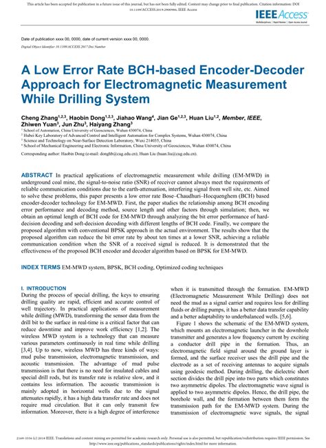 Pdf A Low Error Rate Bch Based Encoder Decoder Approach For Electromagnetic Measurement While