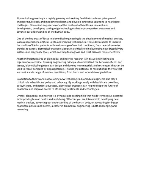 Biomedical Engineering Is A Rapidly Growing And Exciting Field That