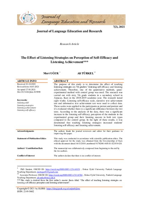 Pdf The Effect Of Listening Strategies On Perception Of Self Efficacy And Listening Achievement