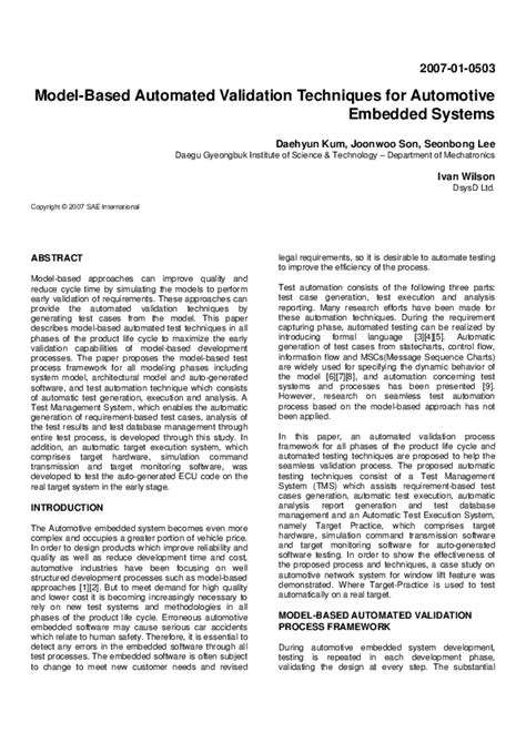 Pdf Model Based Automated Validation Techniques For Automotive