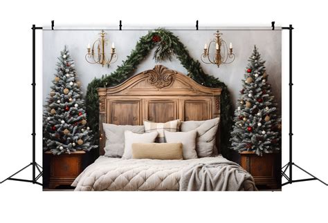 Christmas Headboard Photography Backdrop Bedroom Frosted Pines Backdro