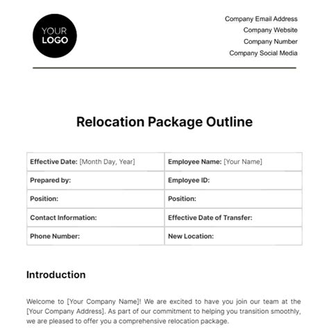 Free Relocation Package Outline Hr Template To Edit Online