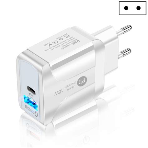 18w Pd Qc 30 Led 표시 기능이있는 고속 충전 여행용 충전기 전원 어댑터 Eu 플러그 흰색