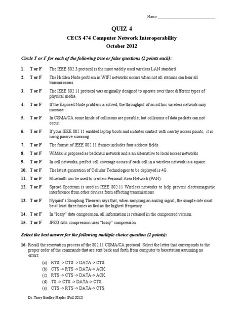 Sample Quiz4 Pdf Computer Network Transmission Medium