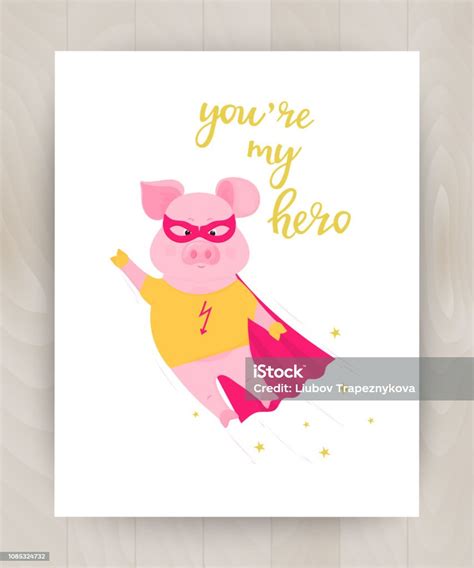 돼지 슈퍼 히어로 모험 쪽으로 이동합니다 손으로 당신이 글자는 나의 영웅입니다 나무 배경에서 소년에 대 한 동기 부여 카드