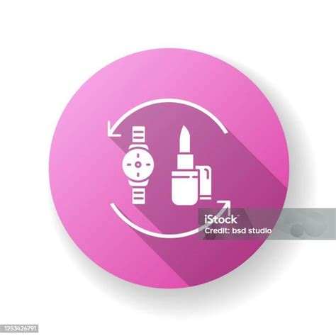 바터 핑크 플랫 디자인 긴 그림자 글리프 아이콘 제품을 교환합니다 순환 마케팅 전략 상품과의 경제 거래 아름다움과 패션 아이템을 교환합니다 실루엣 Rgb 컬러 일러스트레이션