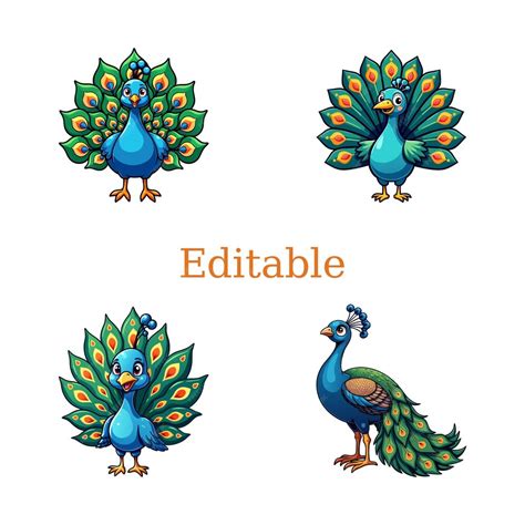 Colorful Cartoon Peacocks In A Grid Layout Customizable Digital Peacock