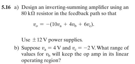 solved 16 a design an inverting summing amplifier using an