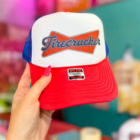 Online Exclusive Firecracker Foam Trucker Cap In Red White And Blue Giddy Up Glamour Boutique